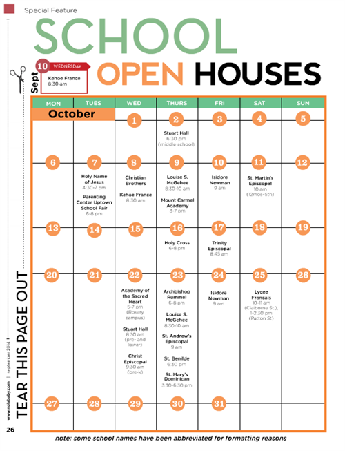 Open House Calendar - NOLA Family Magazine
